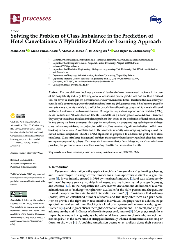 (PDF) Solving the Problem of Class Imbalance in the Prediction of Hotel ...