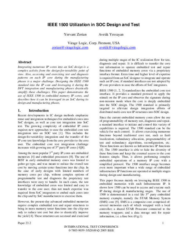 (PDF) IEEE 1500 utilization in SOC design and test | A. Yessayan ...