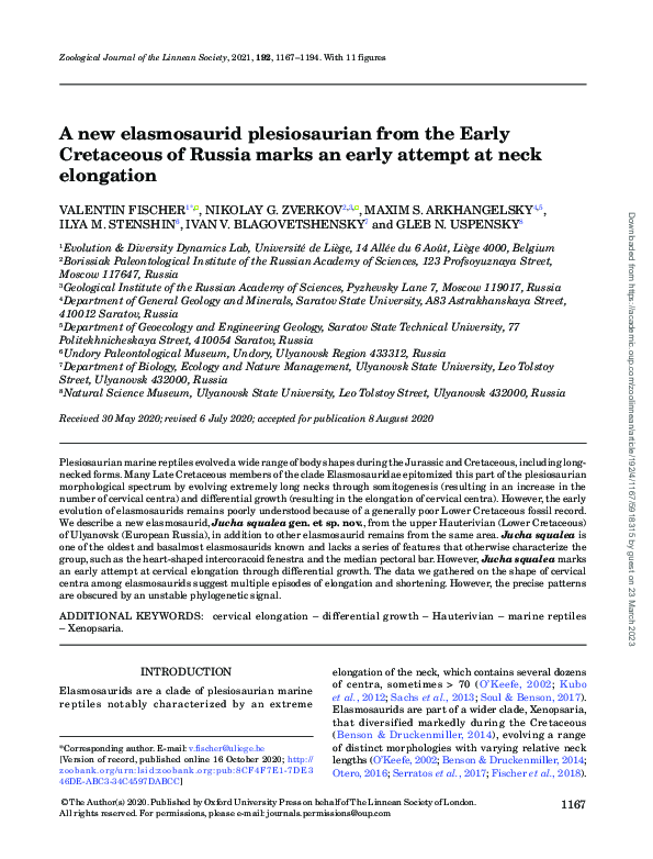 (PDF) A new elasmosaurid plesiosaurian from the Early Cretaceous of ...