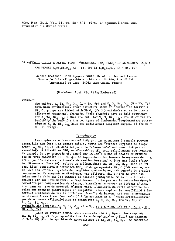 (PDF) De nouveaux oxydes a reseau forme d'octaedres NbO6 (TaO6) et de groupes Si2O7: Les phases ...