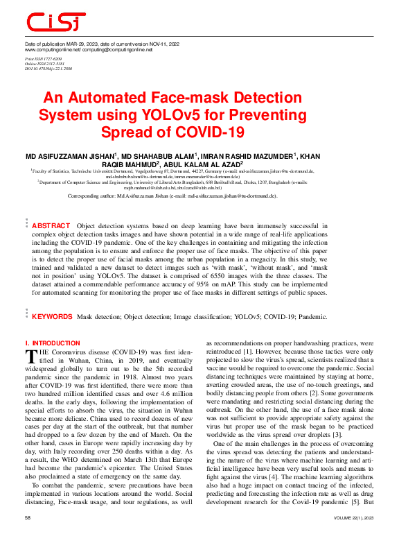 Pdf An Automated Face Mask Detection System Using Yolov5 For