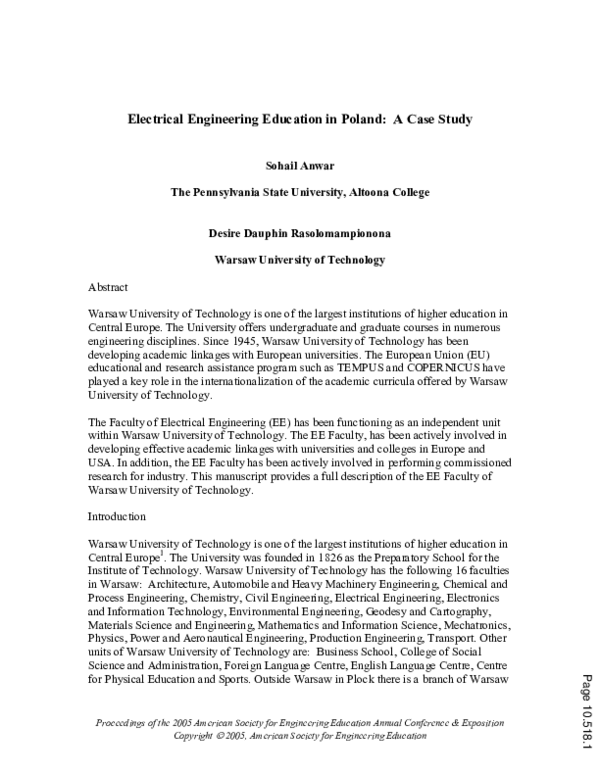 (PDF) Electrical Engineering Education In Poland: A Case Study