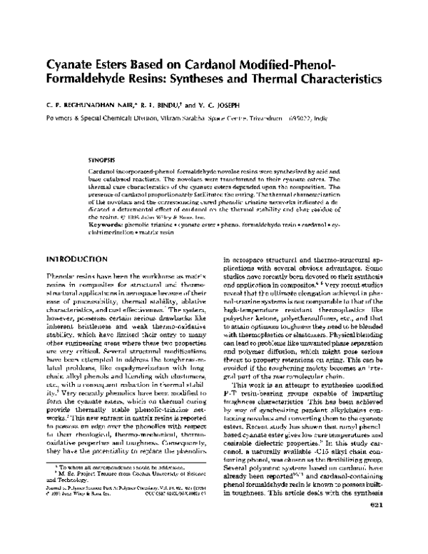 (PDF) Cyanate esters based on cardanol modified-phenol-formaldehyde ...