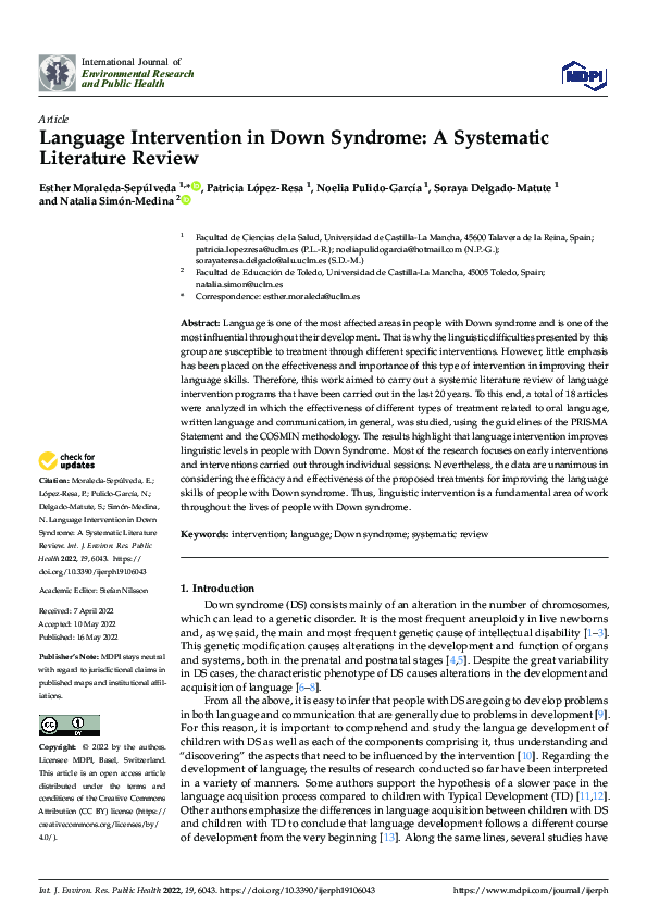 (PDF) Language Intervention in Down Syndrome: A Systematic Literature ...