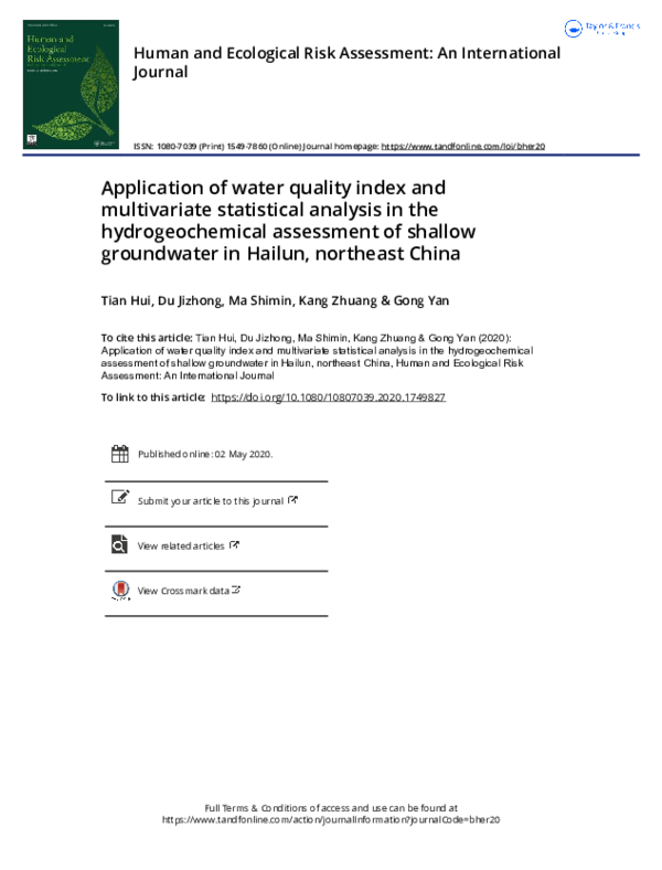 (PDF) Application of water quality index and multivariate statistical analysis in the ...