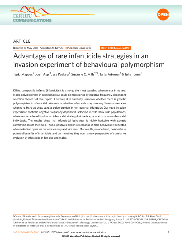 (PDF) Advantage of rare infanticide strategies in an invasion ...
