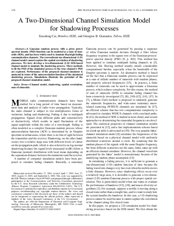 (PDF) A two-dimensional channel simulation model for shadowing processes
