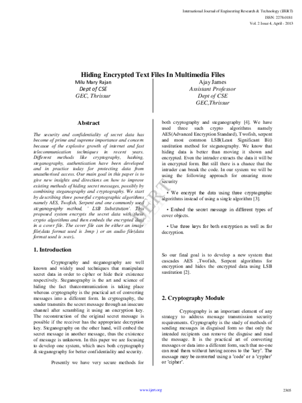 Pdf Hiding Encrypted Text Files In Multimedia Files