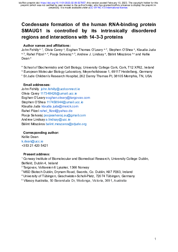 (PDF) Condensate formation of the human RNA-binding protein SMAUG1 is ...