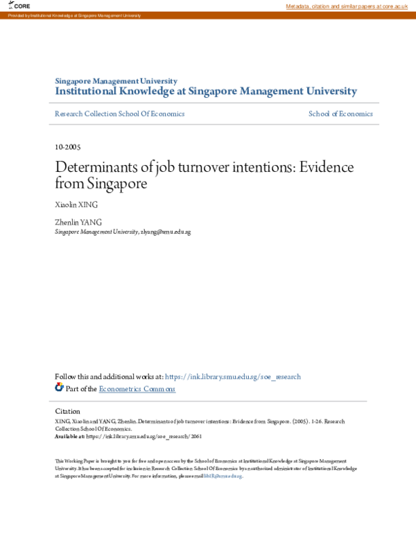 (PDF) Determinants of Job Turnover Intentions: Evidence from Singapore