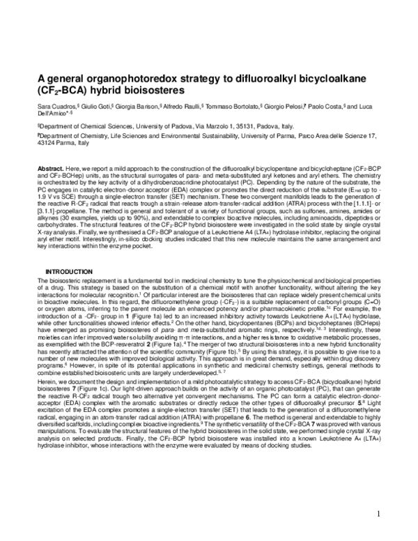 (PDF) A general organophotoredox strategy to difluoroalkyl ...