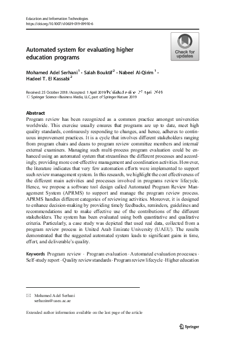 (PDF) Automated system for evaluating higher education programs