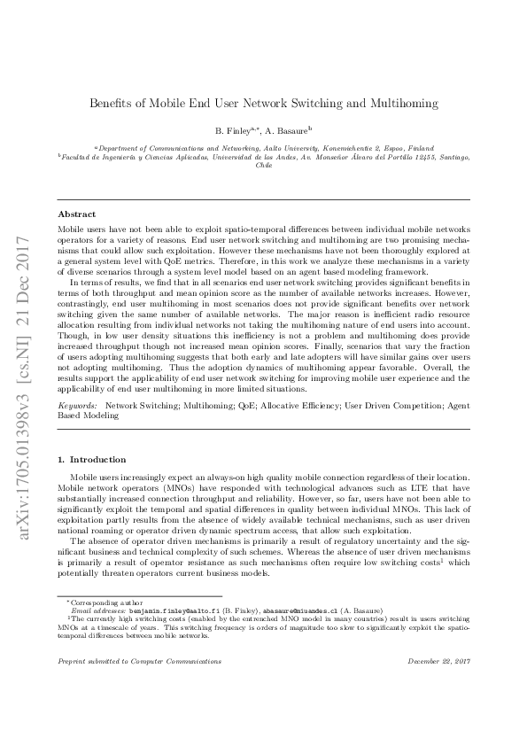 (PDF) Benefits of mobile end user network switching and multihoming