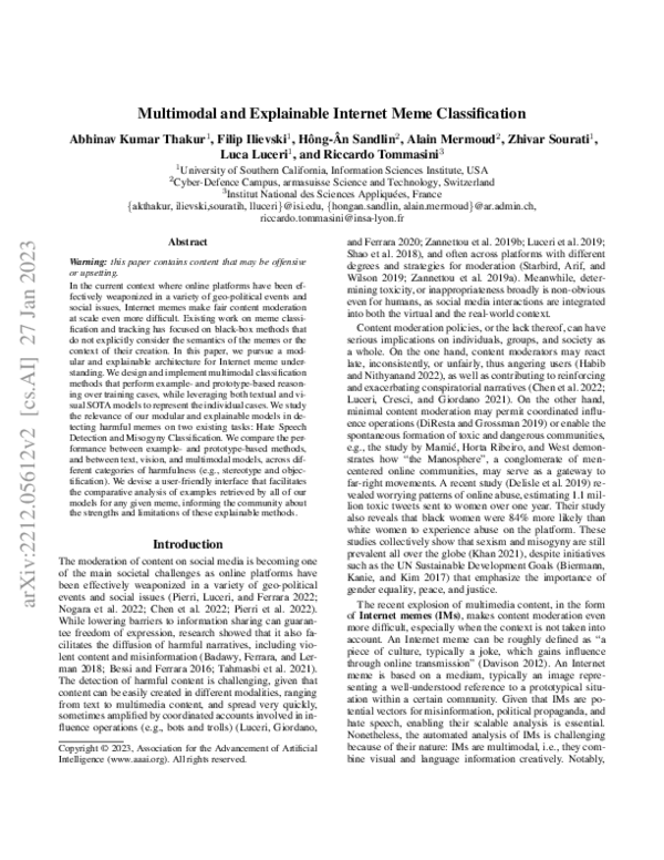 (PDF) Multimodal and Explainable Internet Meme Classification (PDF) Multimodal and Explainable Internet Meme Classification