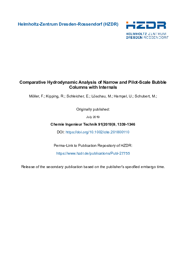(PDF) Comparative Hydrodynamic Analysis of Narrow and Pilot‐Scale Bubble Columns with Internals