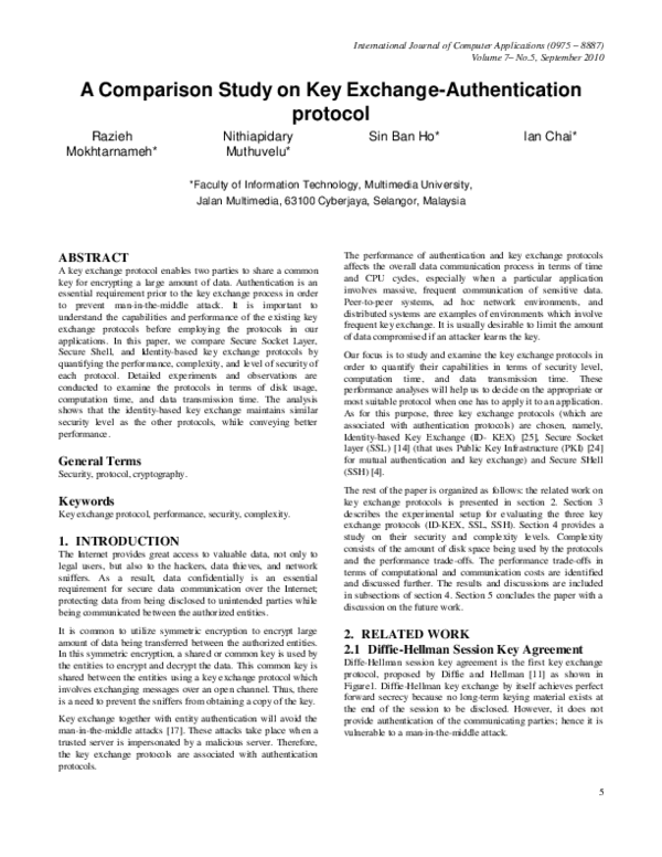 (PDF) A Comparison Study on Key Exchange-Authentication protocol