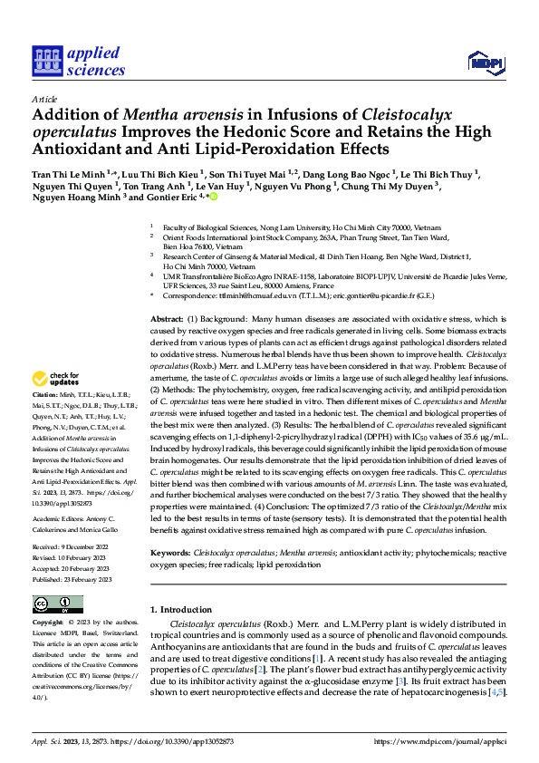(PDF) Addition of Mentha arvensis in Infusions of Cleistocalyx ...