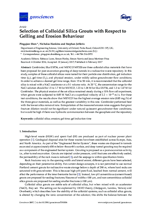 (PDF) Selection of Colloidal Silica Grouts with Respect to Gelling and ...