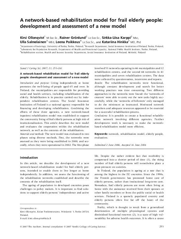(PDF) A network-based rehabilitation model for frail elderly people ...