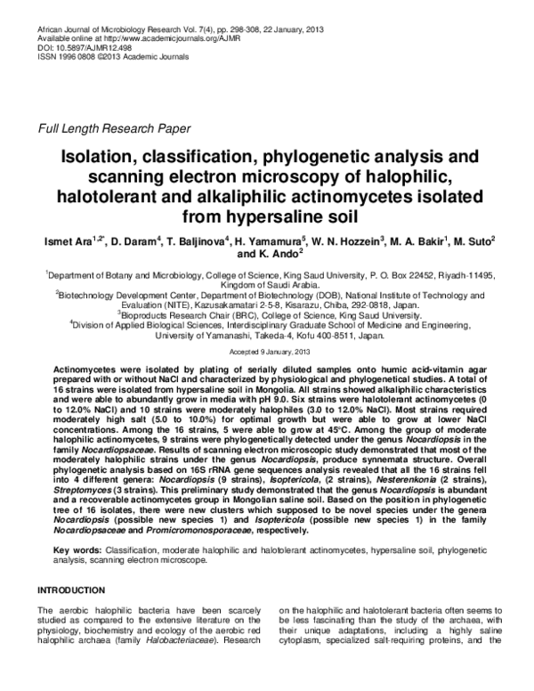Isolation, classification, phylogenetic analysis and scanning electron ...