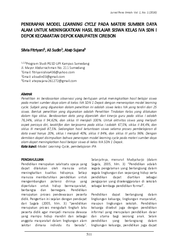 (PDF) Penerapan Model Learning Cycle Pada Materi Sumber Daya Alam Untuk Meningkatkan Hasil ...