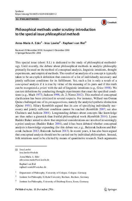 (PDF) Philosophical methods under scrutiny: introduction to the special issue philosophical methods