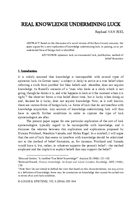 (PDF) Real Knowledge Undermining Luck
