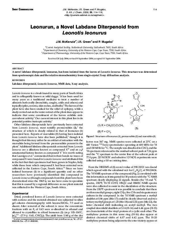 (PDF) Leonurun, a Novel Labdane Diterpenoid from Leonotis leonurus