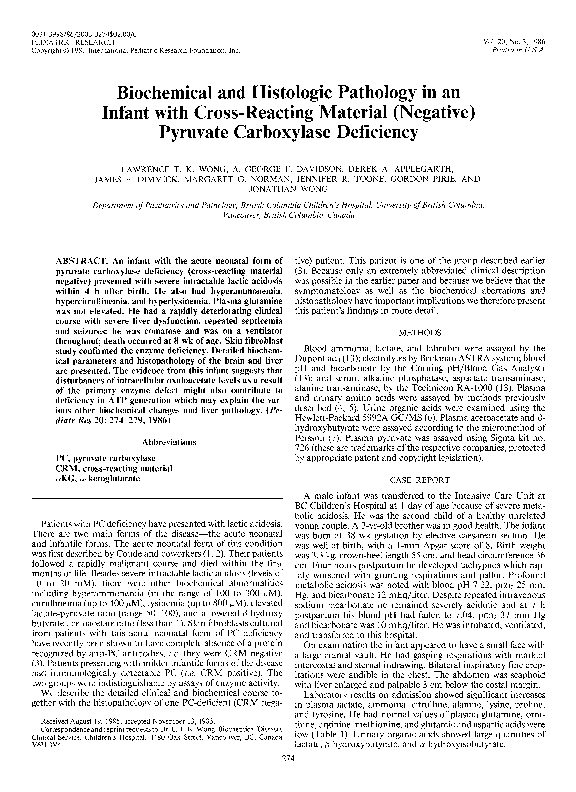 (PDF) Biochemical and Histologic Pathology in an Infant with Cross ...