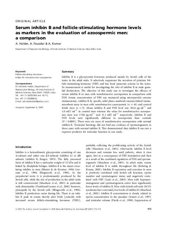 (PDF) Serum inhibin B and follicle-stimulating hormone levels as ...