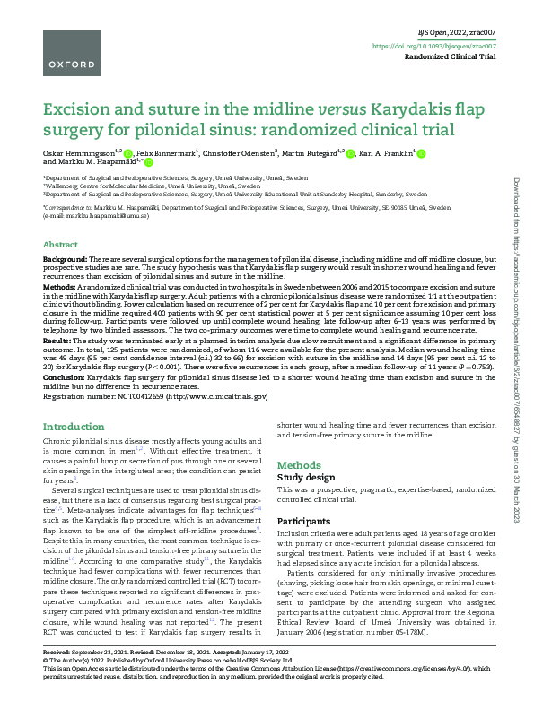 (PDF) Excision and suture in the midline versus Karydakis flap surgery ...