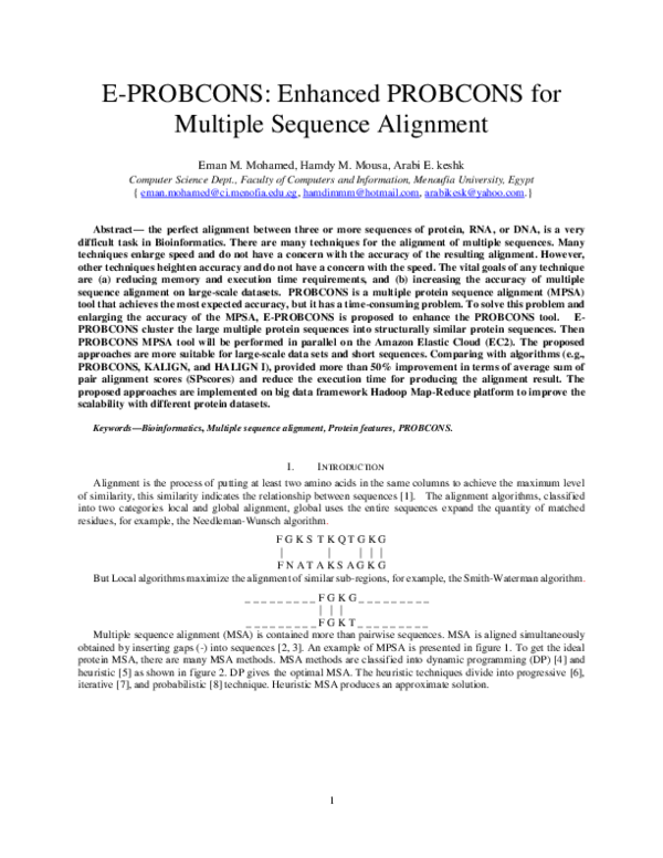 (PDF) E-PROBCONS: Enhanced PROBCONS for Multiple Sequence Alignment