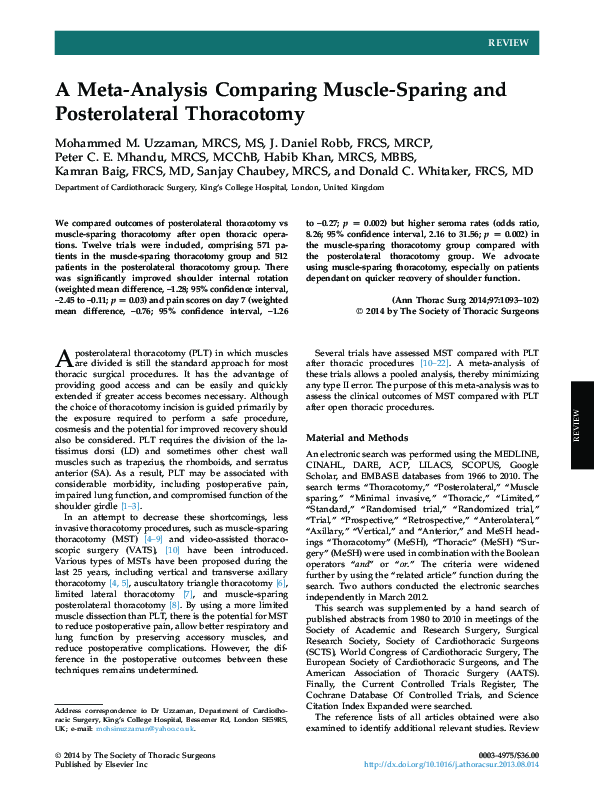 (PDF) A Meta-Analysis Comparing Muscle-Sparing and Posterolateral ...