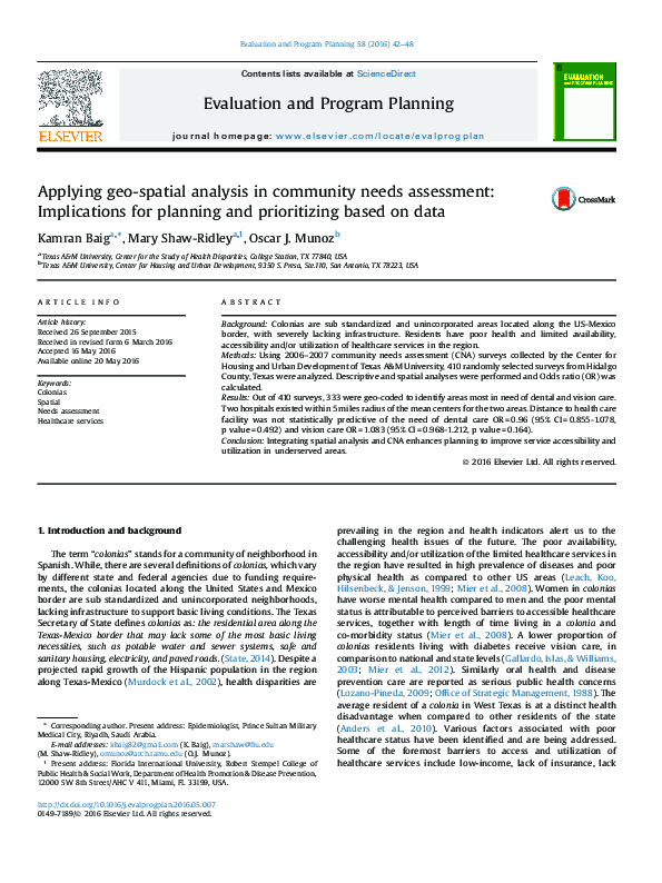 (PDF) Applying geo-spatial analysis in community needs assessment ...