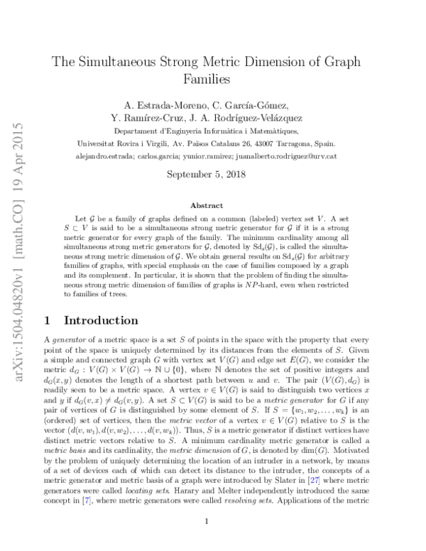 (PDF) The Simultaneous Strong Metric Dimension of Graph Families