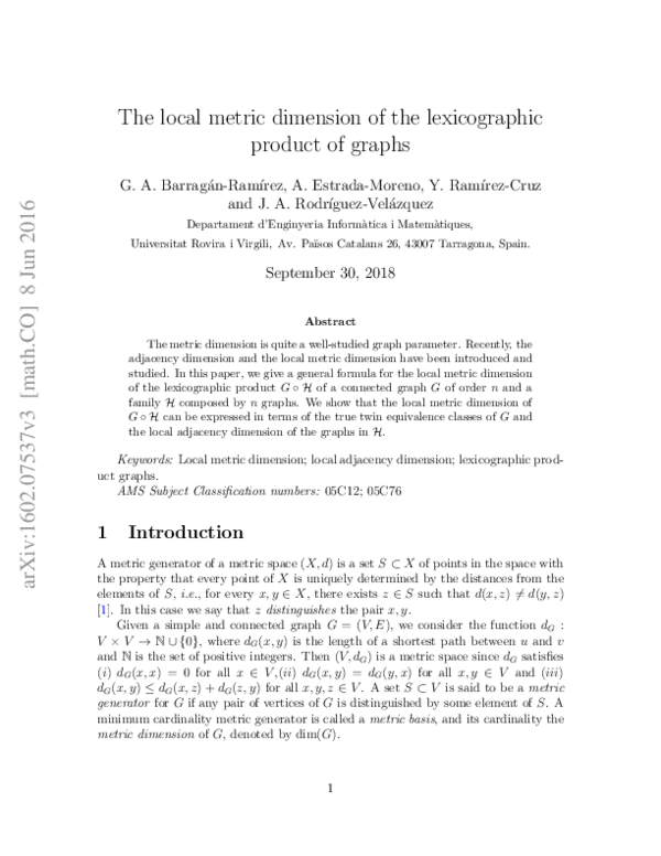 (PDF) The Local Metric Dimension of the Lexicographic Product of Graphs