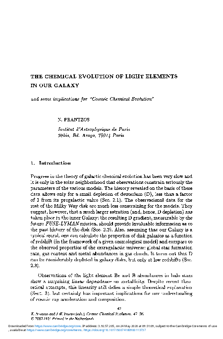 (PDF) The Chemical Evolution of Light Elements in Our Galaxy