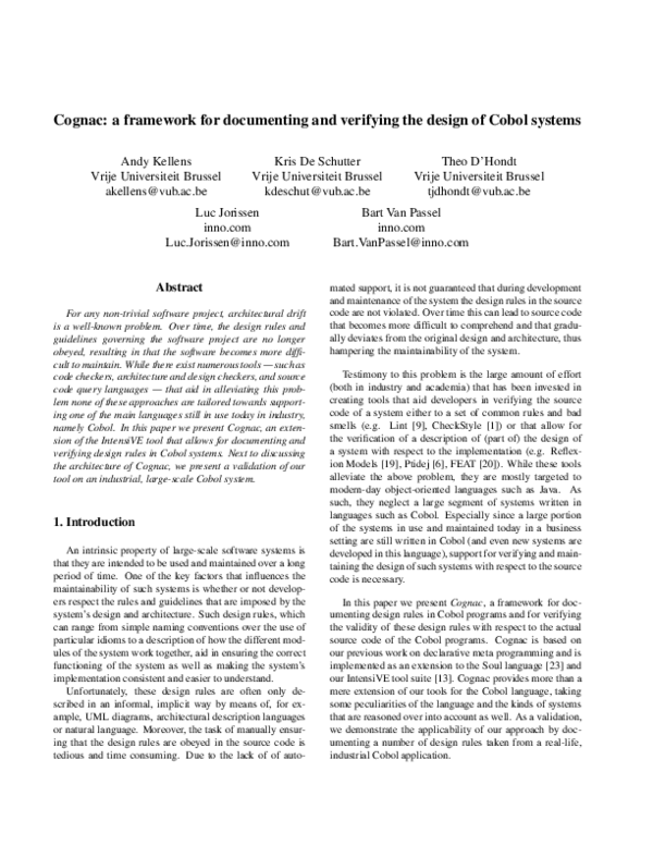 (PDF) Cognac: A Framework for Documenting and Verifying the Design of Cobol Systems