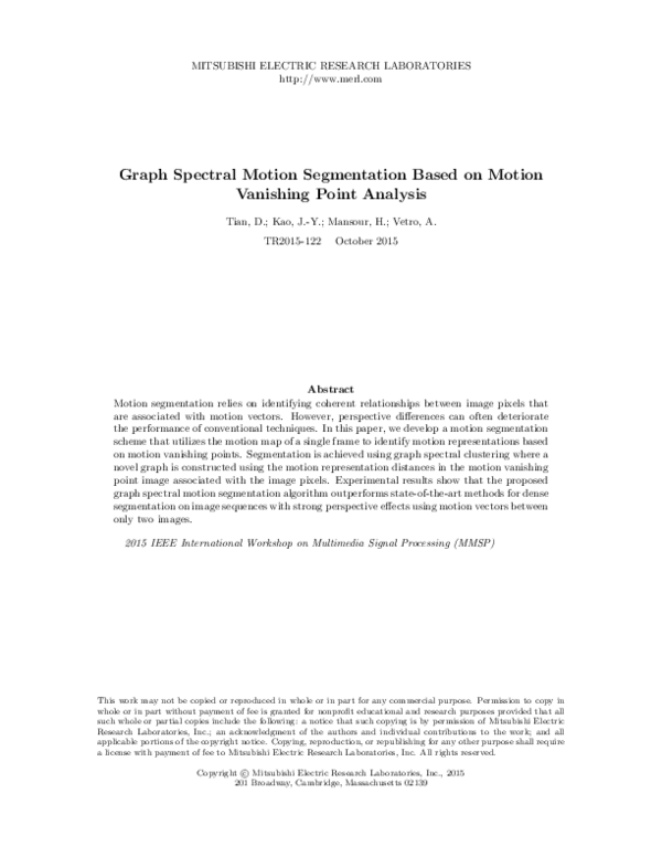 Pdf Graph Spectral Motion Segmentation Based On Motion Vanishing