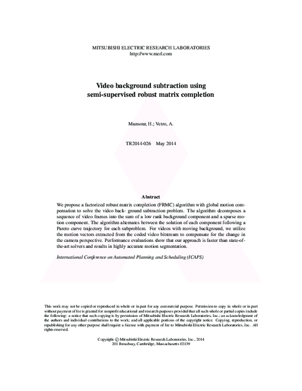 (PDF) Video background subtraction using semi-supervised robust matrix completion