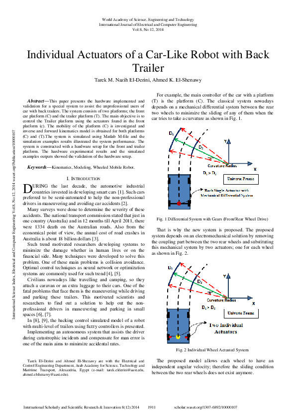 (PDF) Individual Actuators Of A Car-Like Robot With Back Trailer