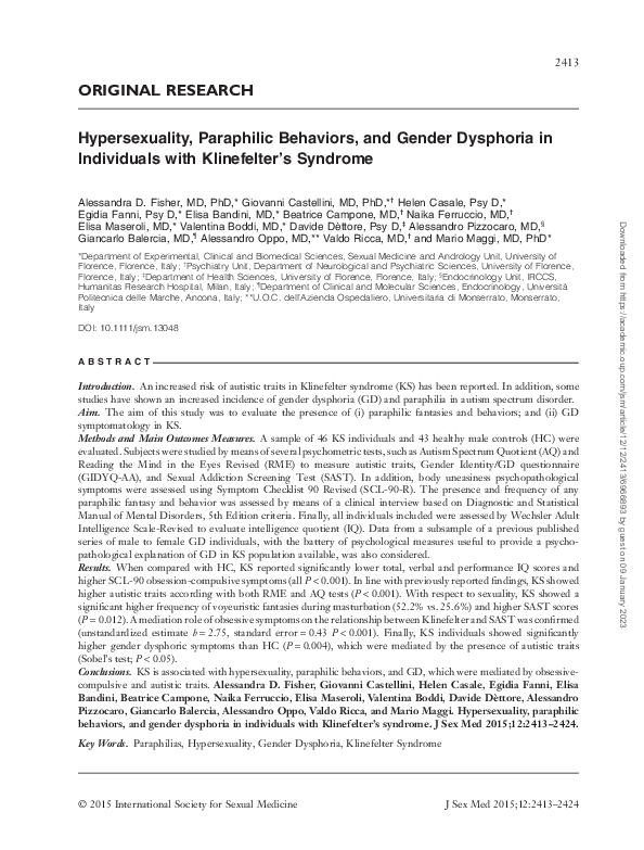 (PDF) Hypersexuality, Paraphilic Behaviors, and Gender Dysphoria in ...