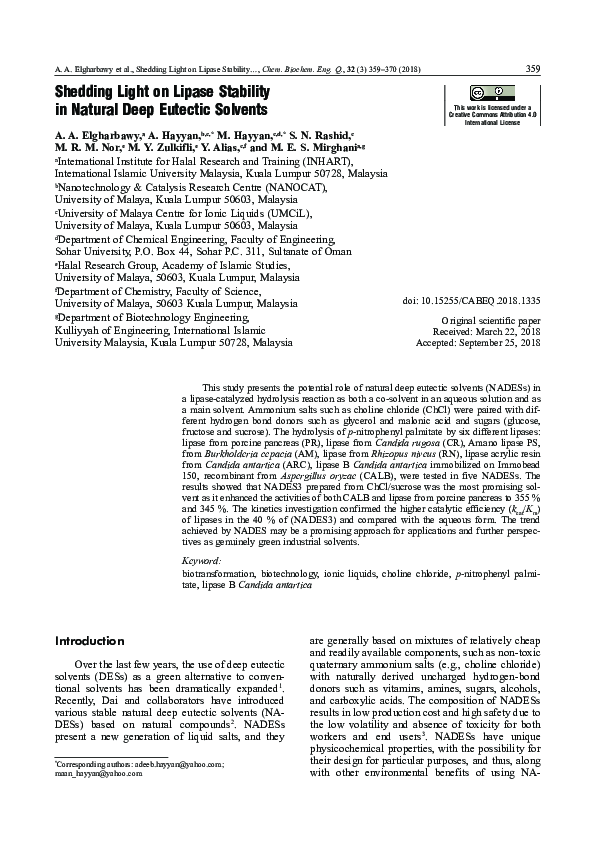 (PDF) Shedding Light on Lipase Stability in Natural Deep Eutectic Solvents