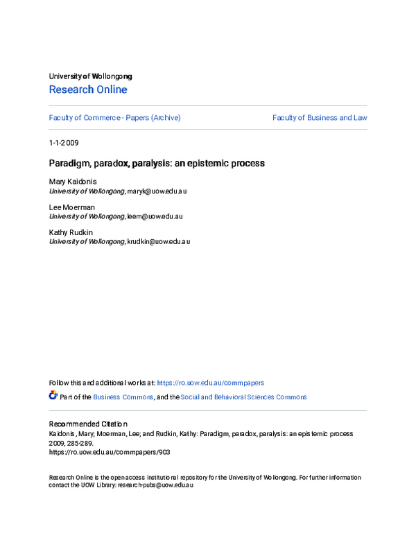 (PDF) Paradigm, paradox, paralysis: An epistemic process