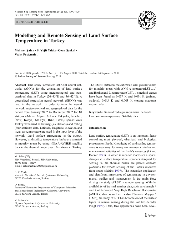 (PDF) Modelling and Remote Sensing of Land Surface Temperature in Turkey