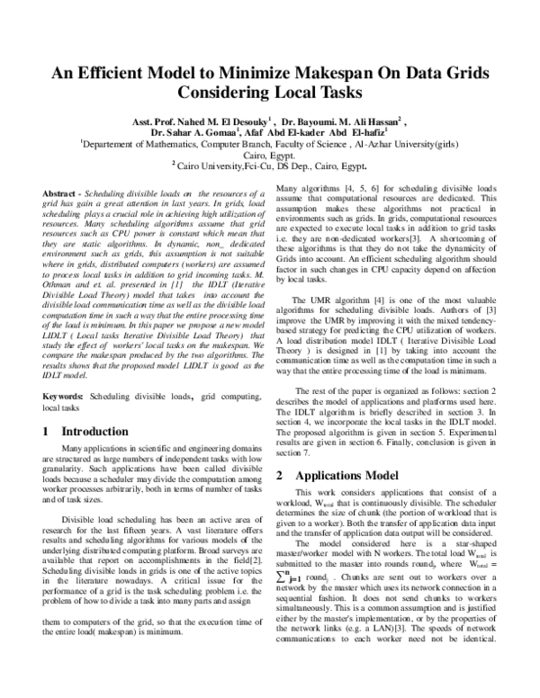 Pdf An Efficient Model To Minimize Makespan On Data Grids Considering Local Tasks