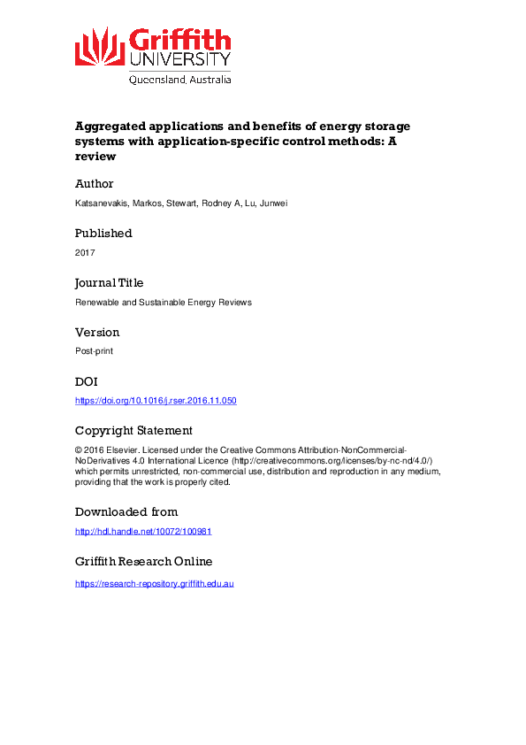 (PDF) Aggregated applications and benefits of energy storage systems with application-specific ...