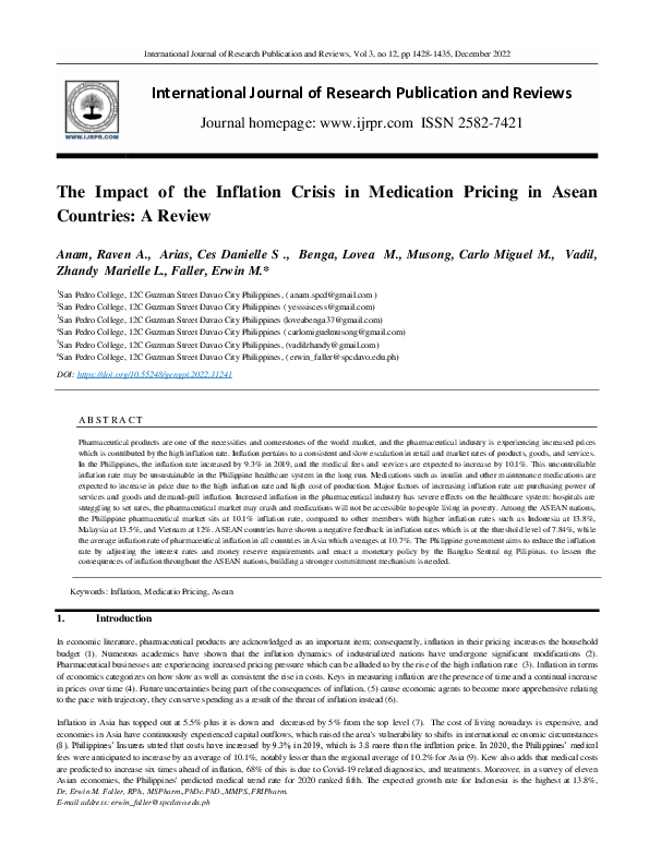 (PDF) The Impact of the Inflation Crisis in Medication Pricing in Asean ...