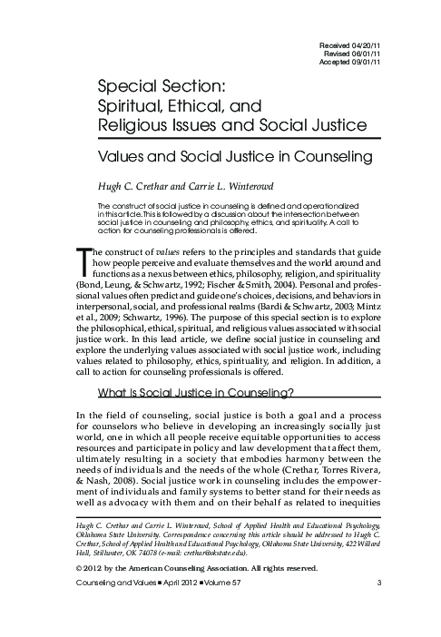(PDF) Values and Social Justice in Counseling