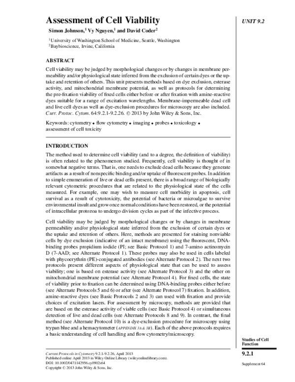 (PDF) Assessment of Cell Viability